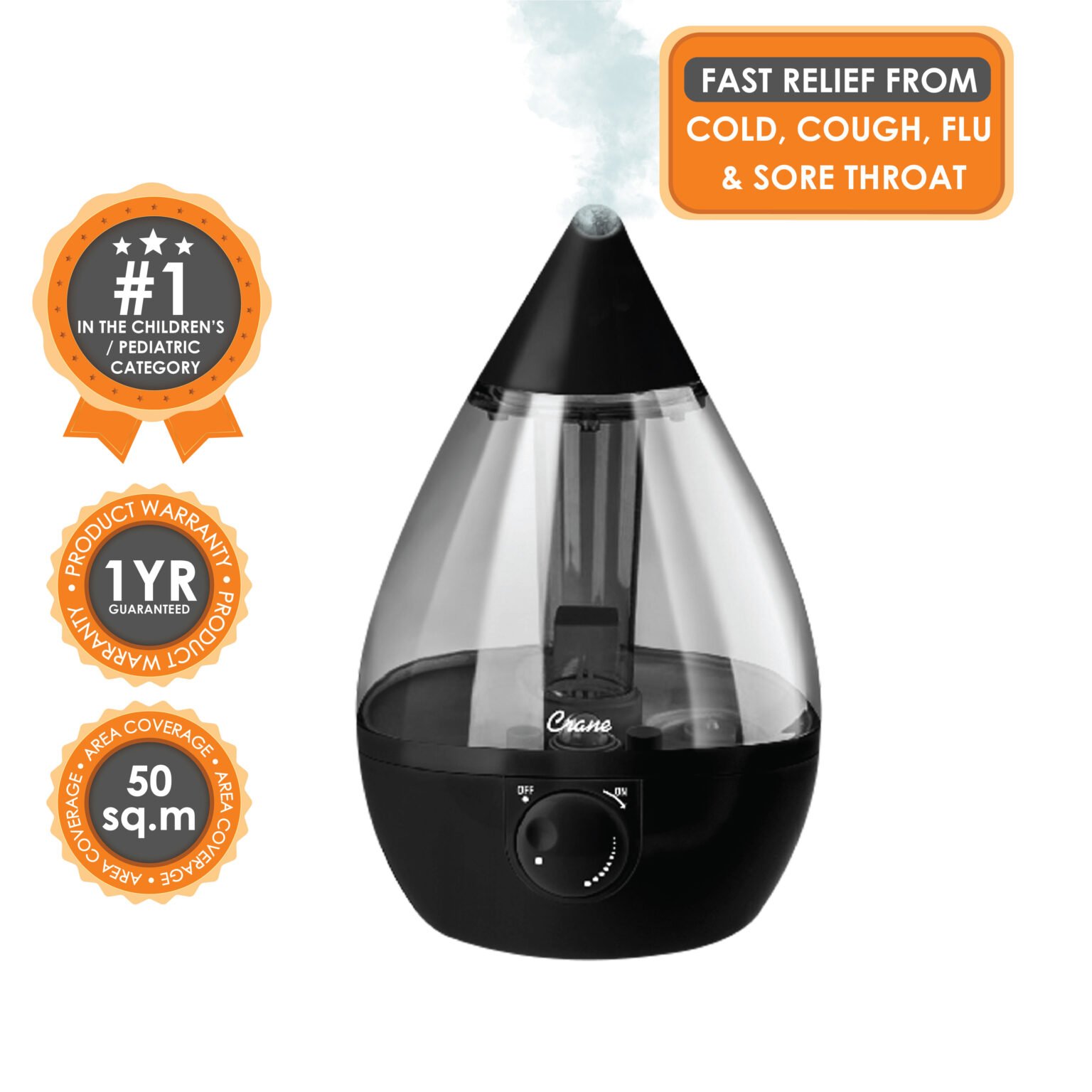 Crane 1 Gal. Drop Cool-Mist Humidifier for Personal Therapeutic ...
